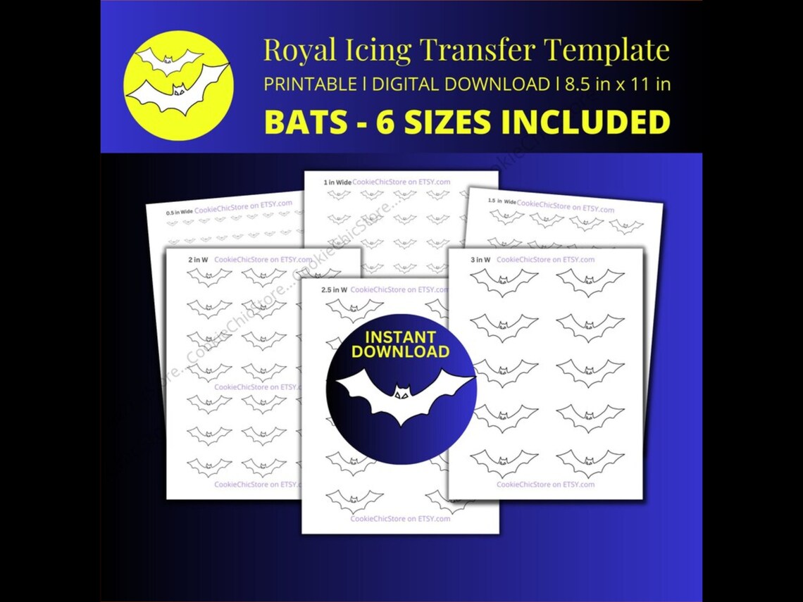 Bat Royal Icing Transfer Sheet, Printable Halloween Royal Icing ...