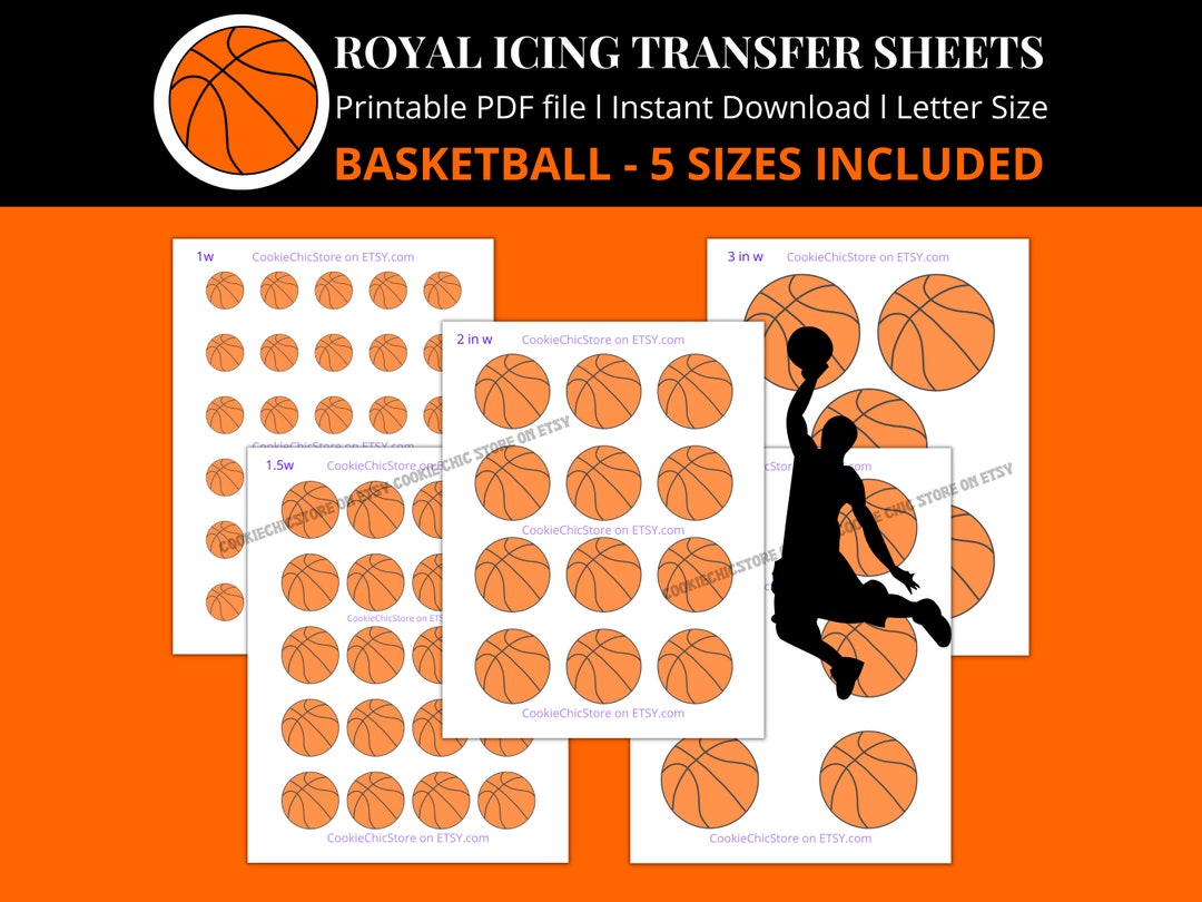 Basketball Basket Ball Royal Icing Transfer Sheet Template, RI Cookie ...