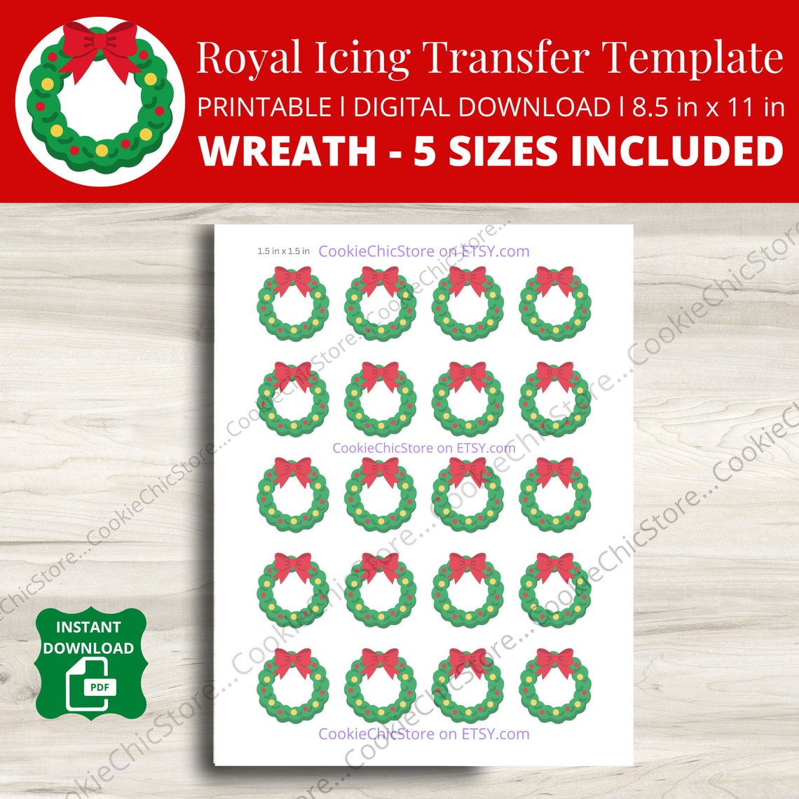 Christmas Royal Icing Transfer Template Wreath Royal Icing - Etsy