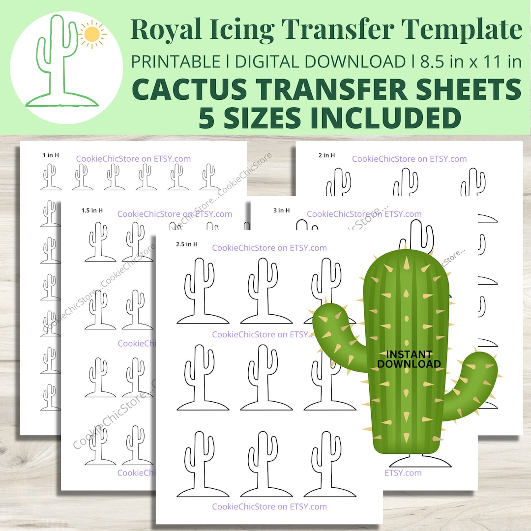 Mini Cactus Royal Icing Transfer Sheet, RI Cactus Cookie Transfer ...