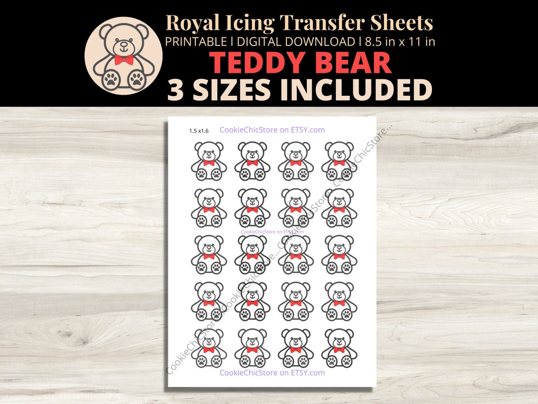 Teddy Bear Royal Icing Transfer, Bear Icing Transfer Sheet, Royal Icing ...