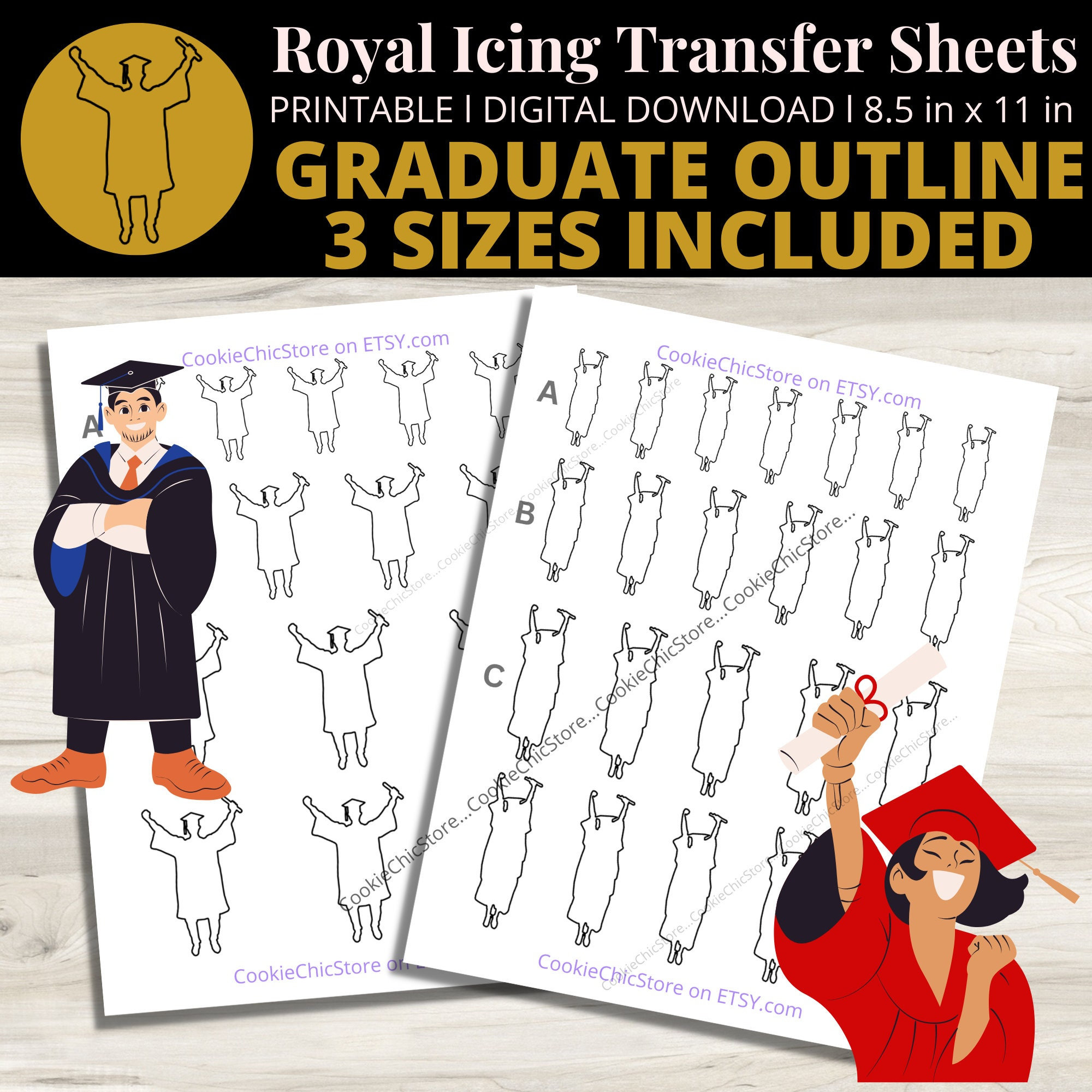 Graduation Gown Royal Icing Transfer, RI Transfer Sheet Template, 2026 ...