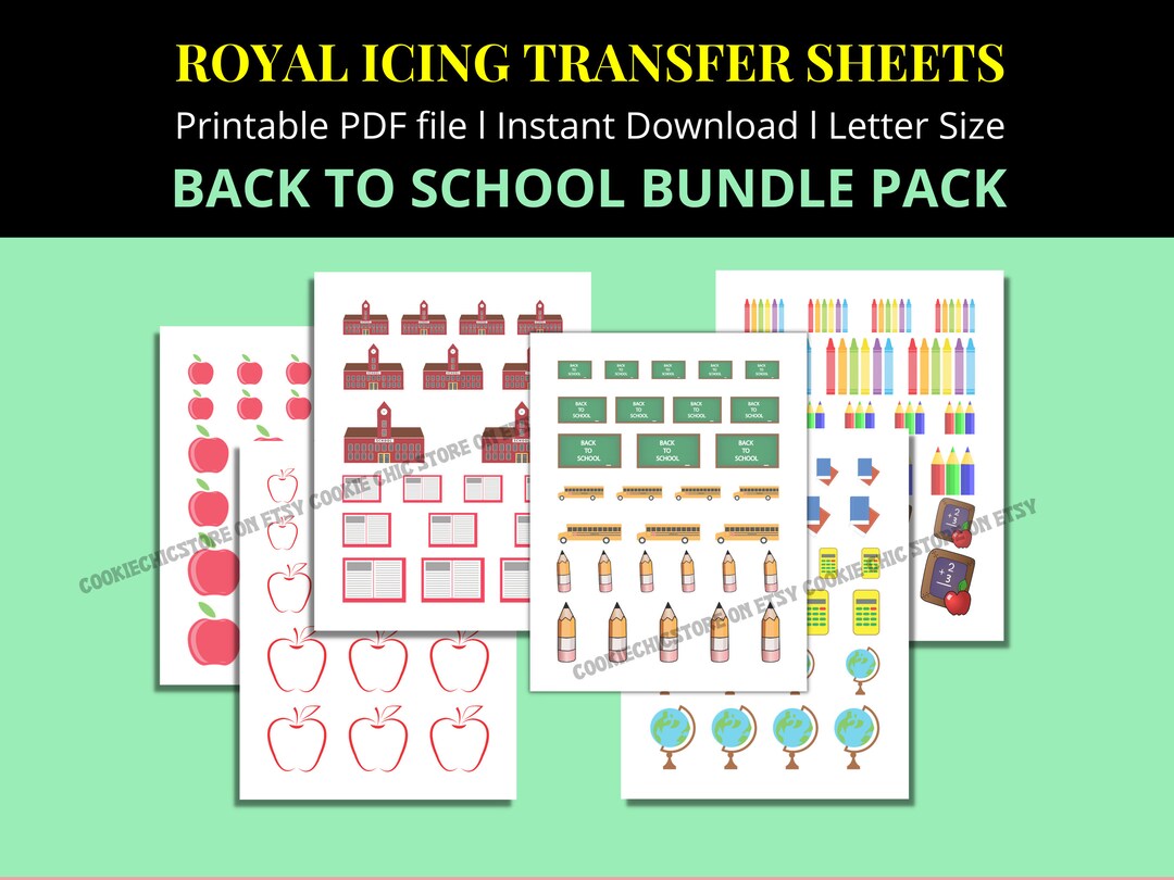 Back to School Teacher Royal Icing Transfer Sheet Template, Apple ...