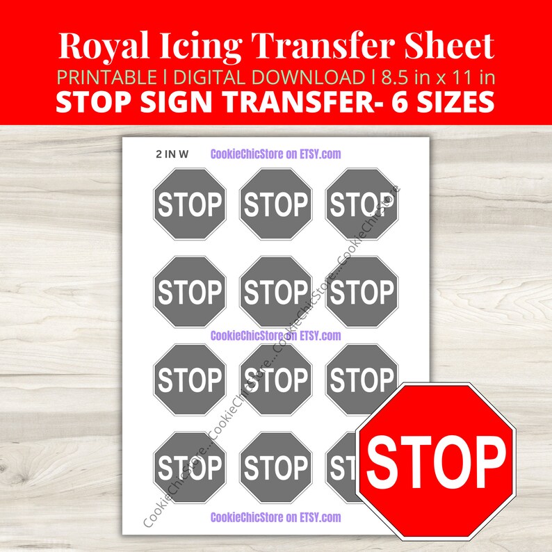 Stop Sign Icing Transfer Sheet Template for Sugar Cookie Decorating ...