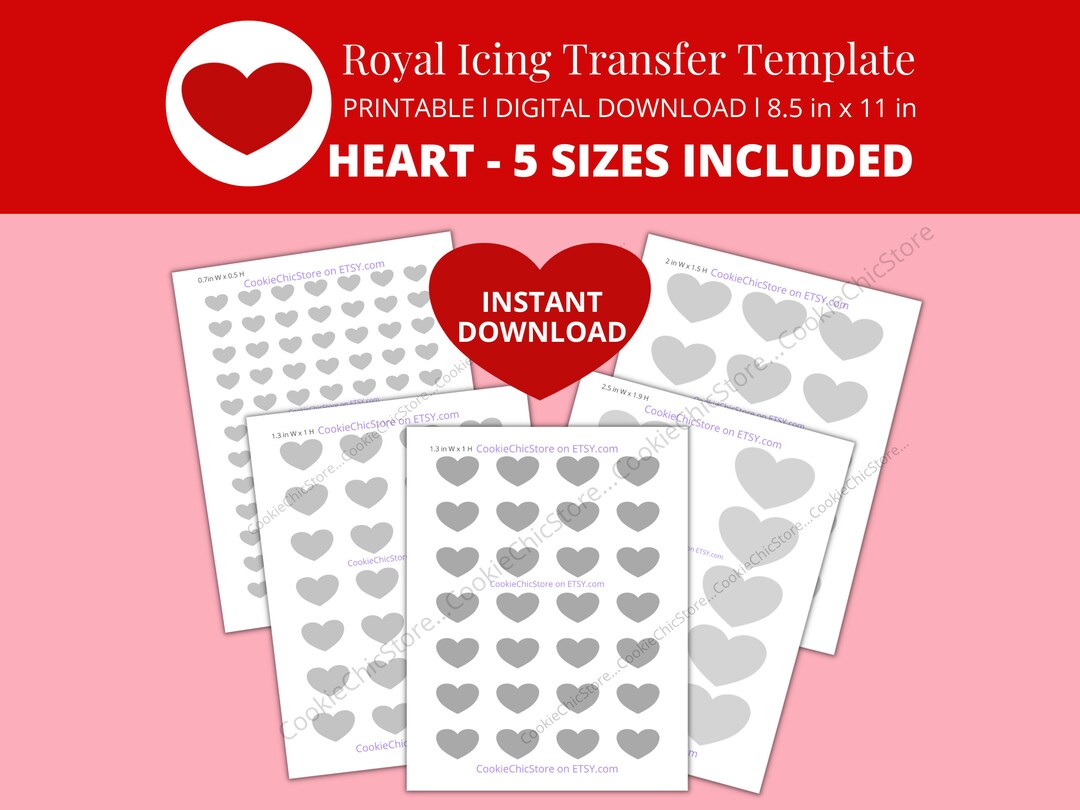 Heart Transfer Sheet Valentines Day Cookie Transfer Template, Hearts ...