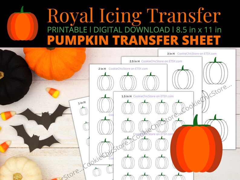 Thanksgiving Pumpkin Royal Icing Transfer Sheet, Fall Royal Icing ...
