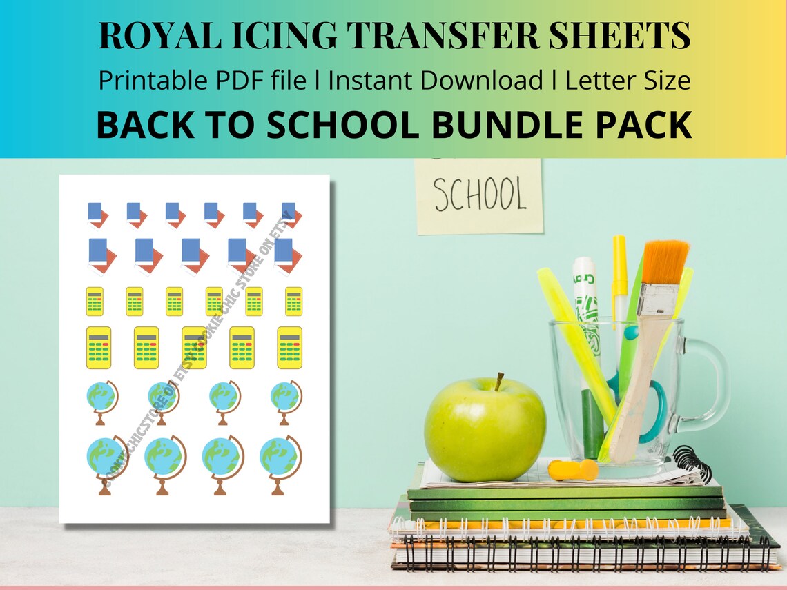 Back to School Teacher Royal Icing Transfer Sheet Template, Apple ...