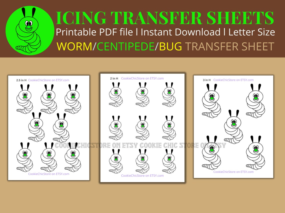 Royal Icing Transfer Sheet Template Bug Worm Centipede - Etsy