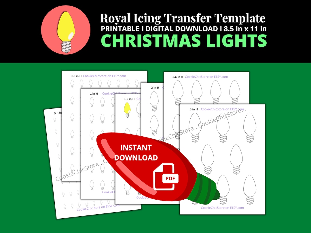 Christmas Lights Royal Icing Transfer Sheet Template, Printable ...