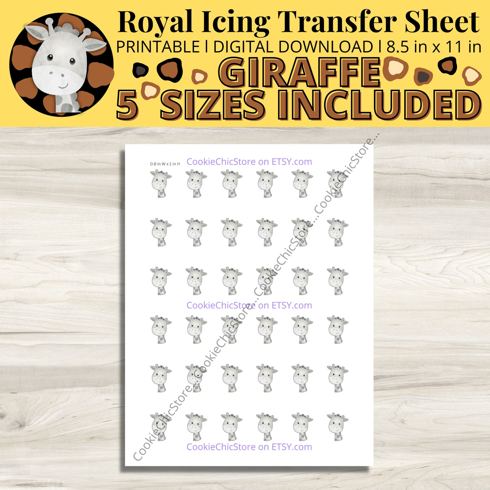 Giraffe Royal Icing Transfer Sheet for Safari Royal Icing Transfer ...