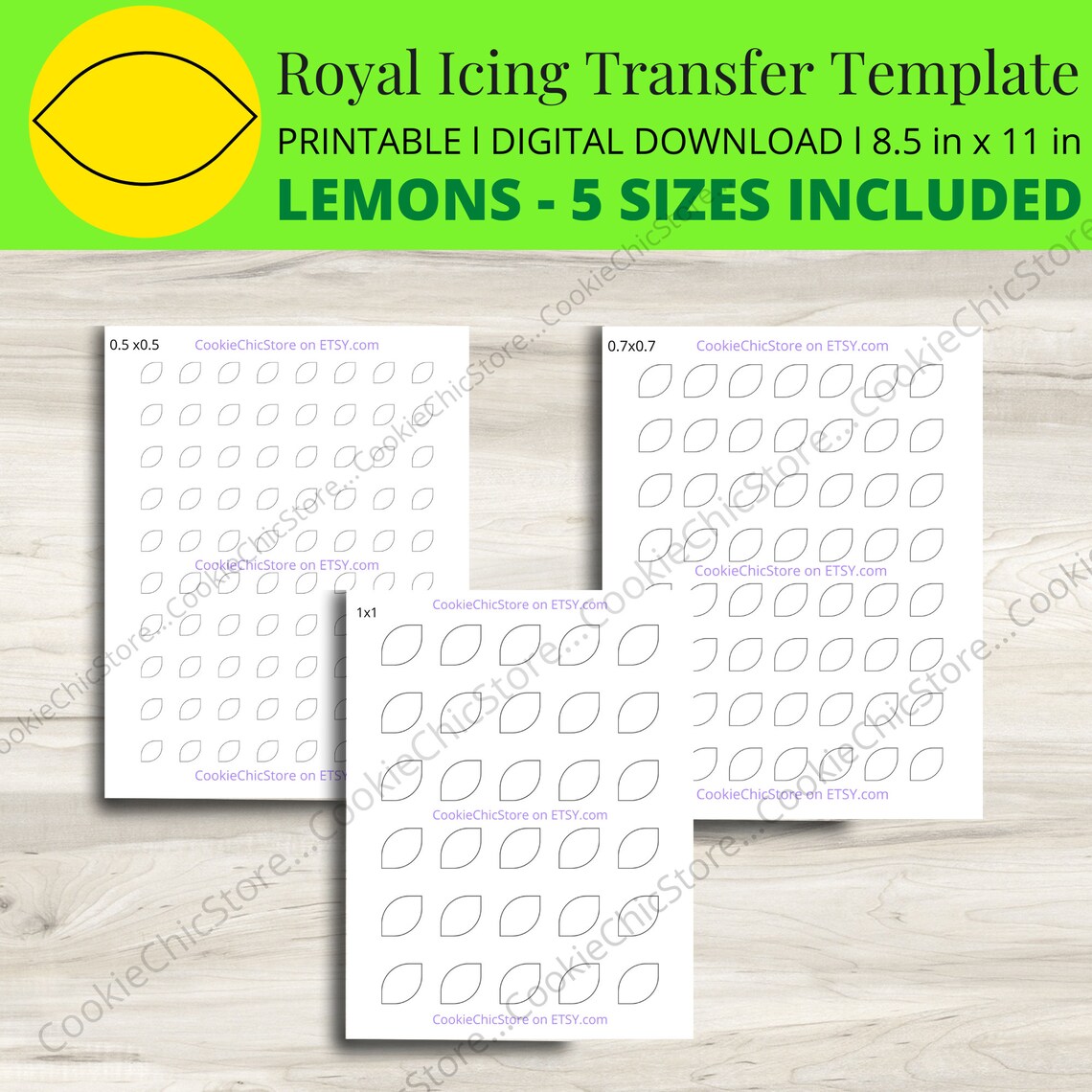 Lemon Royal Icing Transfer Royal Icing Transfer Template | Etsy