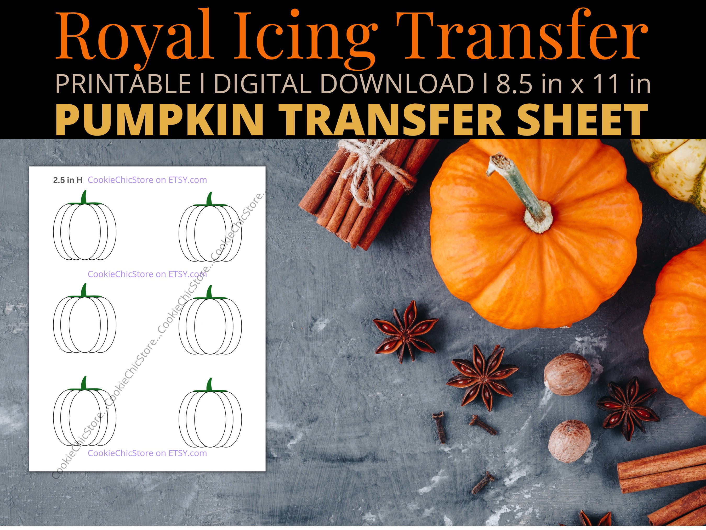 Thanksgiving Pumpkin Royal Icing Transfer Sheet, Fall Royal Icing ...