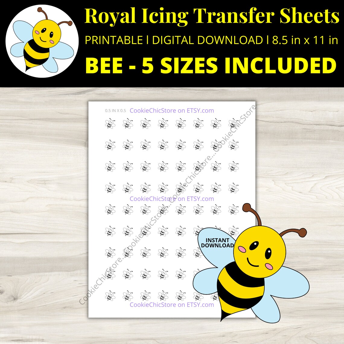 Royal Icing Bee, Bee Royal Icing Transfer Sheet, Bumble Bee Royal Icing ...