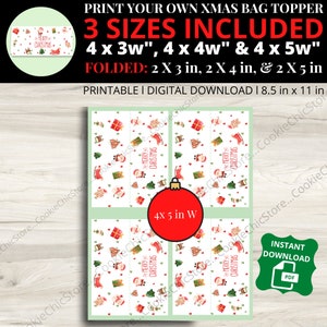 Christmas Cookie Bag Topper Printable, Christmas Treat Bag Topper ...