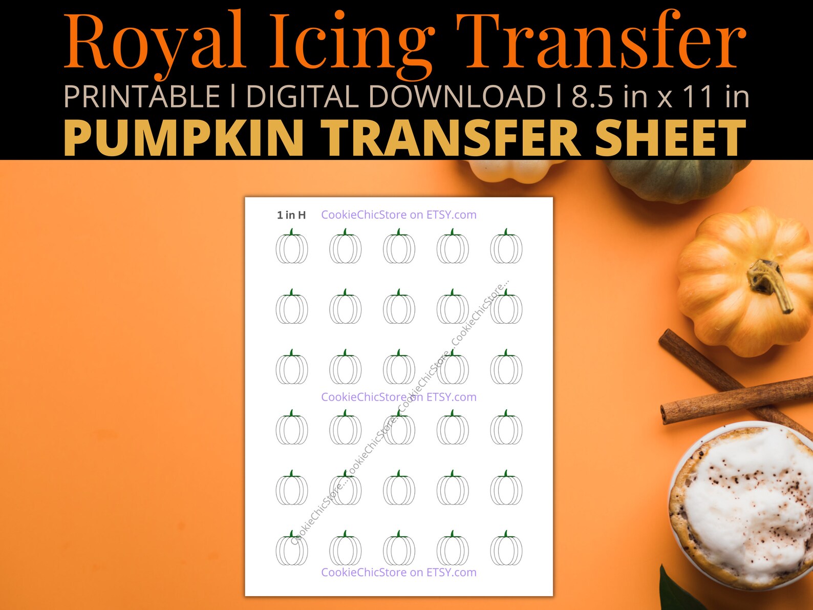 Thanksgiving Pumpkin Royal Icing Transfer Sheet, Fall Royal Icing ...