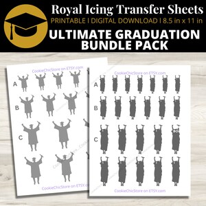 Graduation Transfer Sheet Royal Icing Template Bundle Pack, Graduation ...