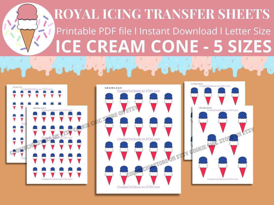 Ice Cream Royal Icing Transfer Sheet, Ice Cream Cone Scoop Transfer ...