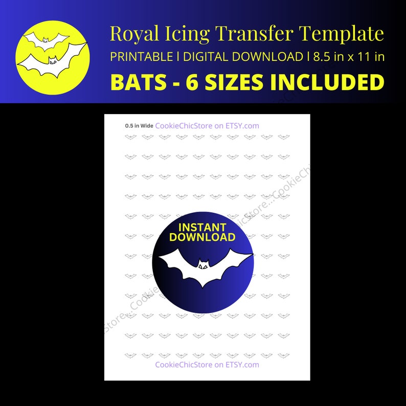 Bat Royal Icing Transfer Sheet, Printable Halloween Royal Icing ...