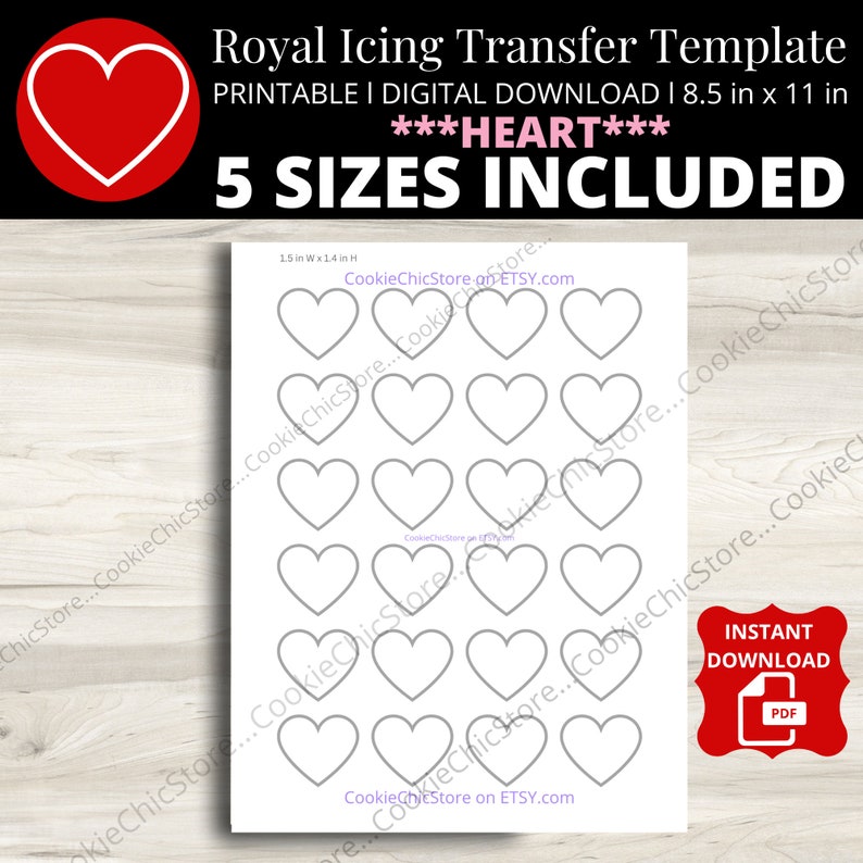 Heart Transfer Sheet Valentines Day Cookie Transfer Template - Etsy