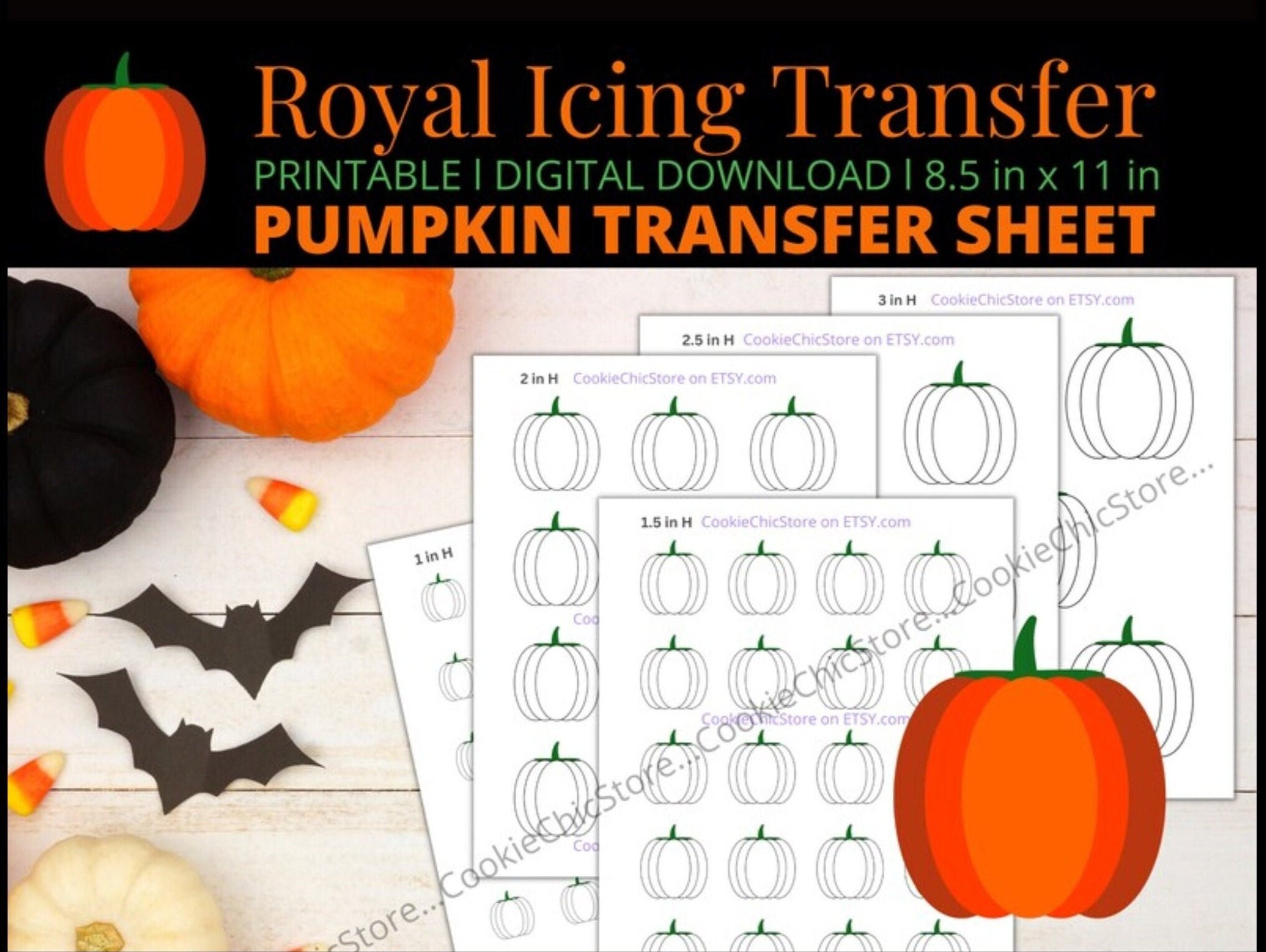 Thanksgiving Pumpkin Royal Icing Transfer Sheet, Fall Royal Icing ...
