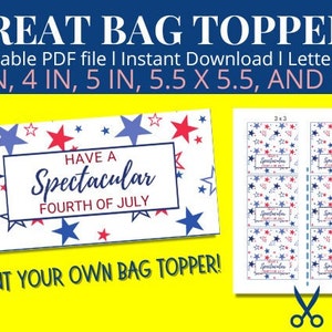 Happy 4th of July Party Favor Independence Day Bag Topper, Printable ...