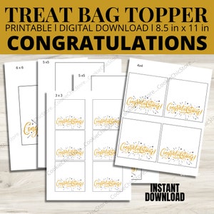 Congratulations Treat Bag Toppers, Congrats Cookie Cards, Graduation ...
