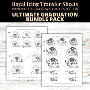 Graduation Transfer Sheet Royal Icing Template Bundle Pack, Graduation ...