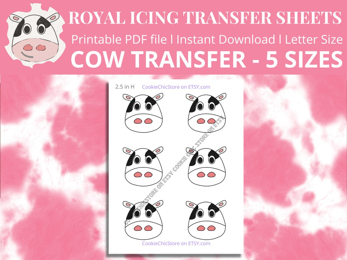 Cow Royal Icing Transfer Sheet Template Printable Cow Head - Etsy