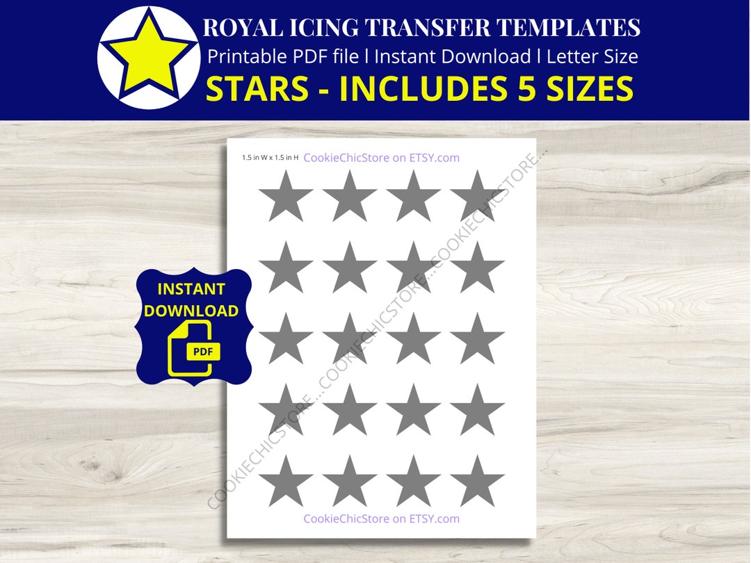 Royal Icing Transfer Template, Star, Stars, Instant Download, Printable ...