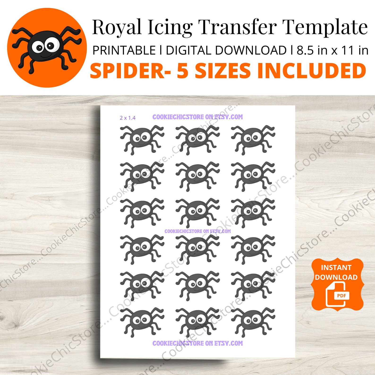 Halloween Royal Icing Transfer Sheet, Spider Transfer, Spider Template ...