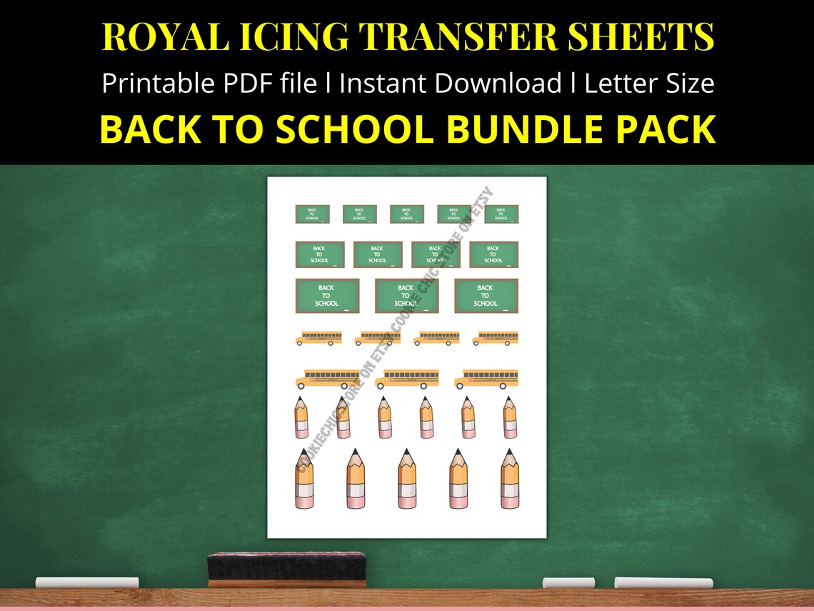 Back to School Teacher Royal Icing Transfer Sheet Template, Apple ...