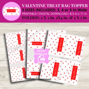 Valentine Treat Bag Topper, Printable 3 4 5 Inch Treat Tags, Cookie Bag ...