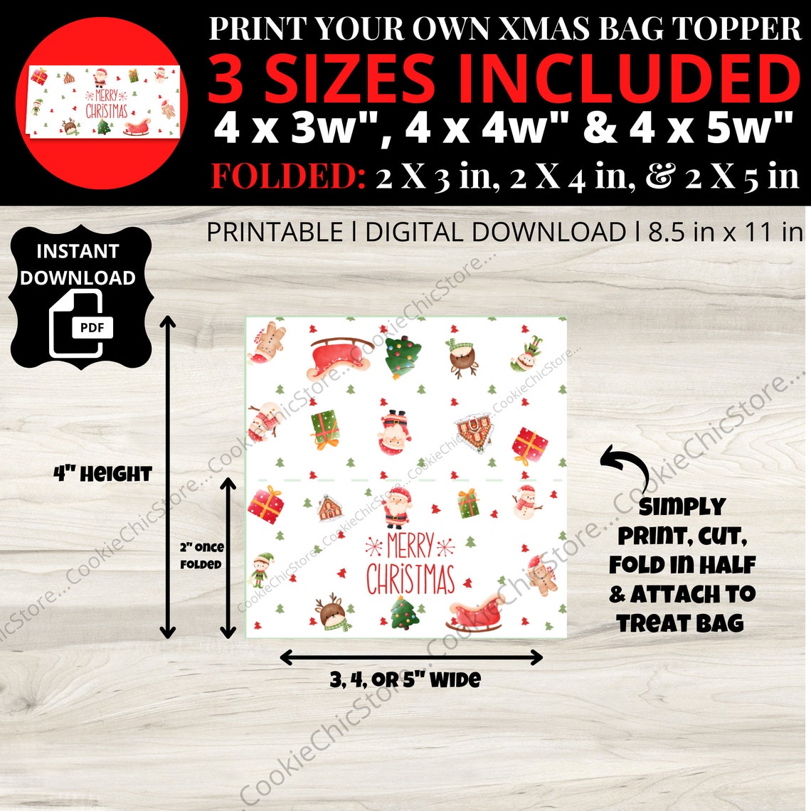 Christmas Cookie Bag Topper Printable, Christmas Treat Bag Topper ...