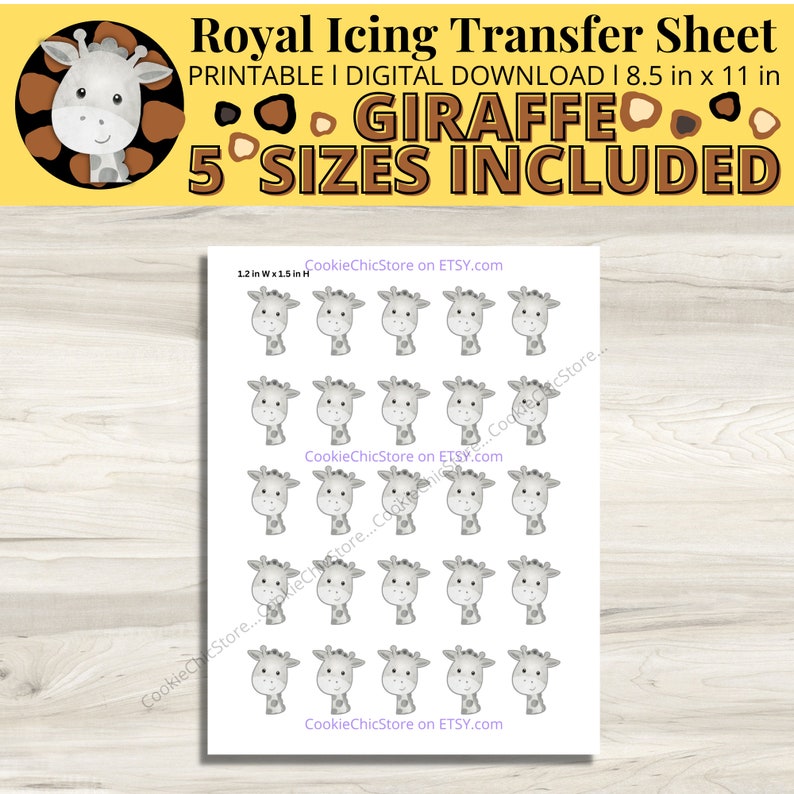 Giraffe Royal Icing Transfer Sheet for Safari Royal Icing - Etsy