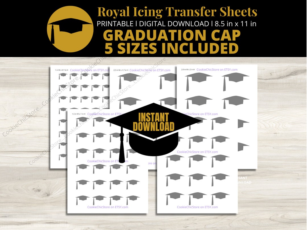 Graduation Royal Icing Transfer, Royal Icing Template, Graduation Cap ...
