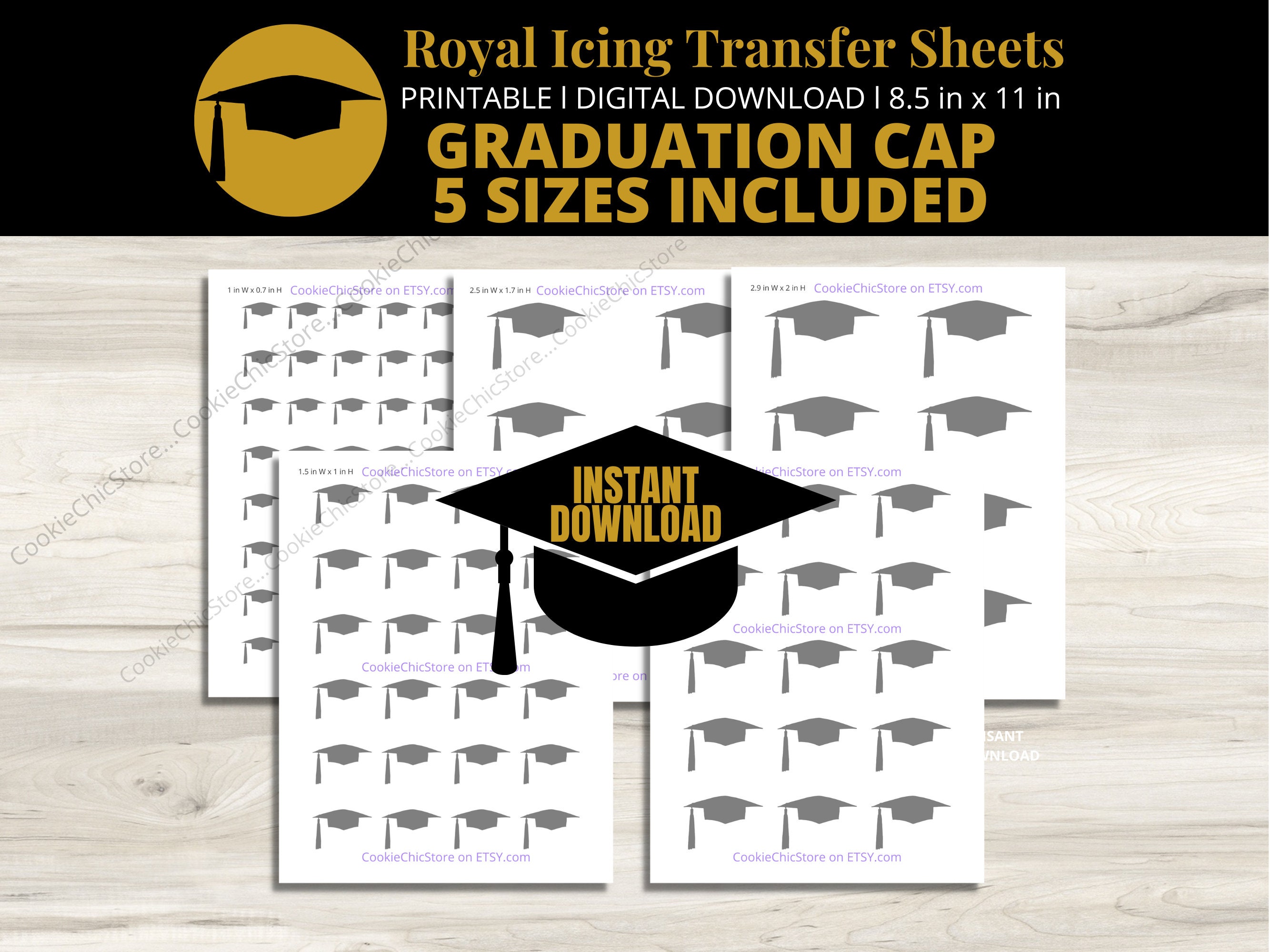 Graduation Royal Icing Transfer, Royal Icing Template, Graduation Cap ...