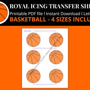 Basketball Basket Ball Royal Icing Transfer Sheet Template, RI Cookie ...