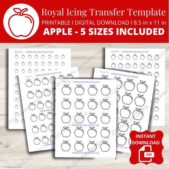 Apple Icing Template Apple Royal Icing Transfer Sheet Apple - Etsy