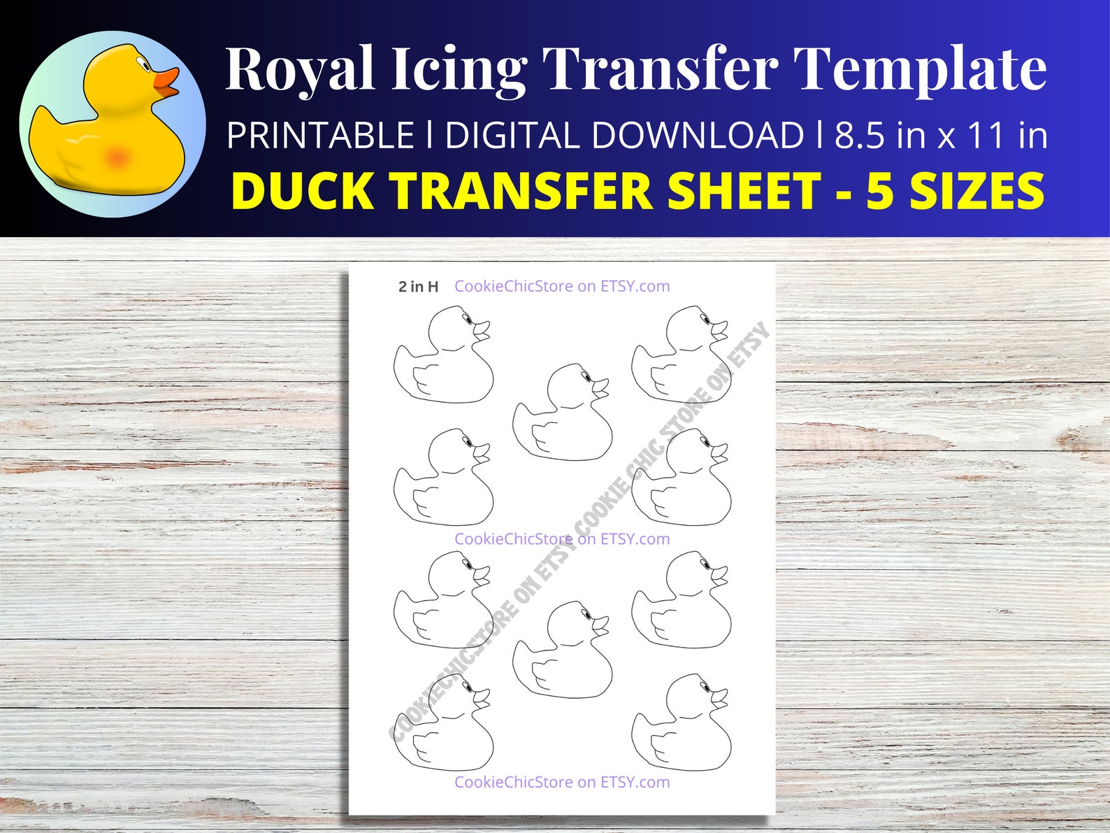 Rubber Duckie Royal Icing Transfer Sheet Template for Cookie Decoration ...