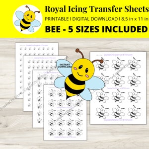 Royal Icing Bee, Bee Royal Icing Transfer Sheet, Bumble Bee Royal Icing ...