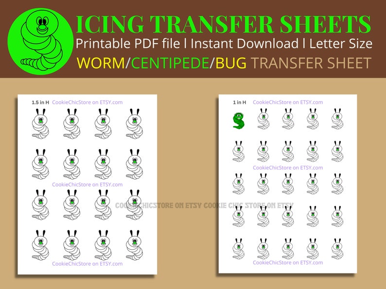 Royal Icing Transfer Sheet Template Bug Worm Centipede - Etsy