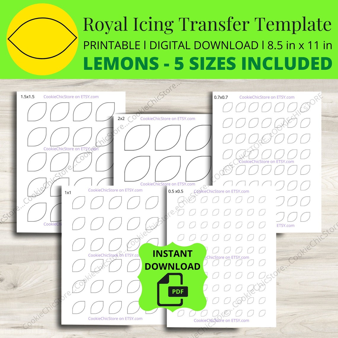 Lemon Royal Icing Transfer Royal Icing Transfer Template | Etsy