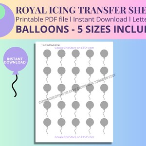 Balloon Royal Icing Transfer Sheet, Royal Icing Transfer Template ...