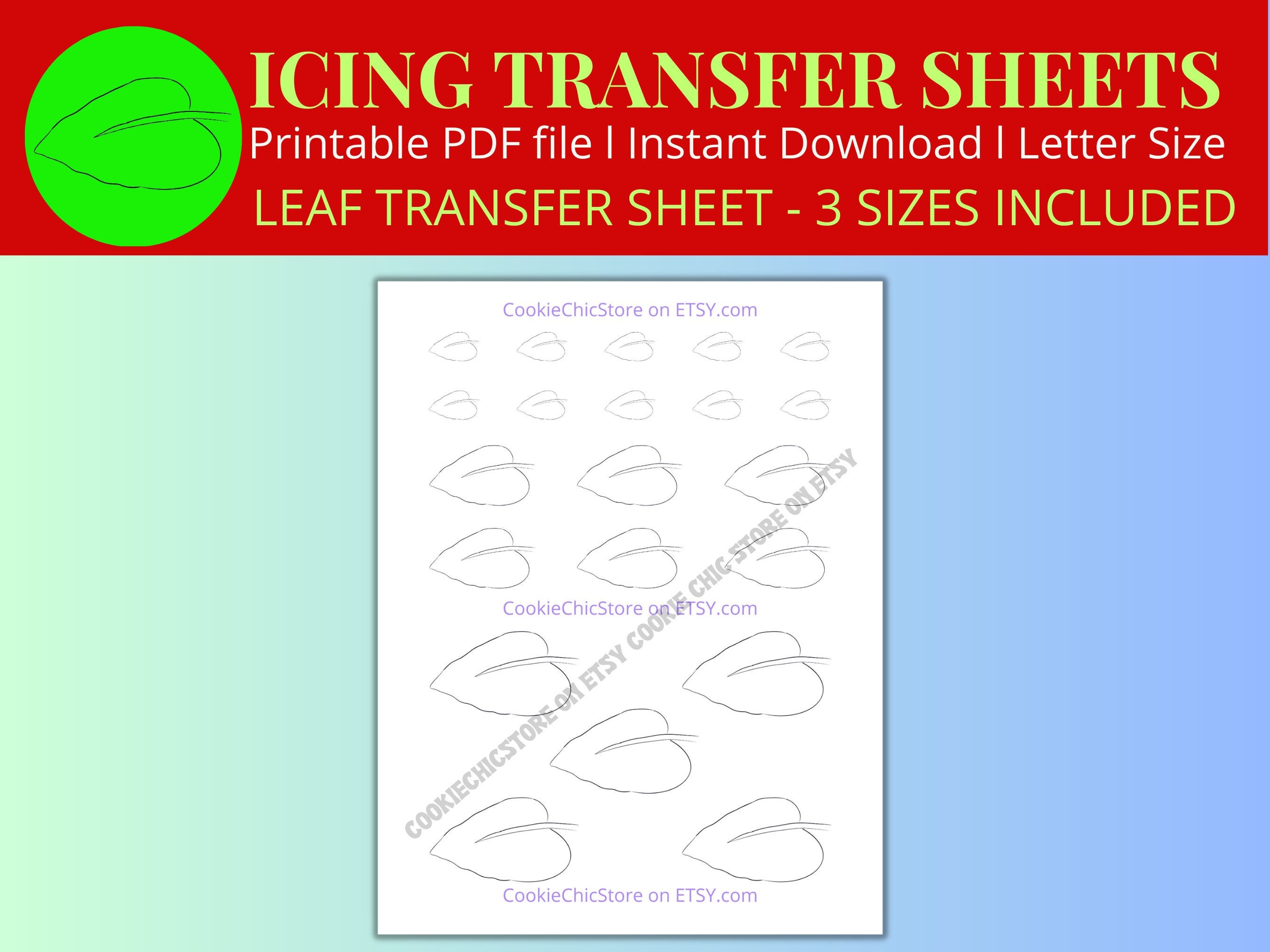 Leaf Royal Icing Transfer Sheet Leaves Royal Icing Transfer Printable ...