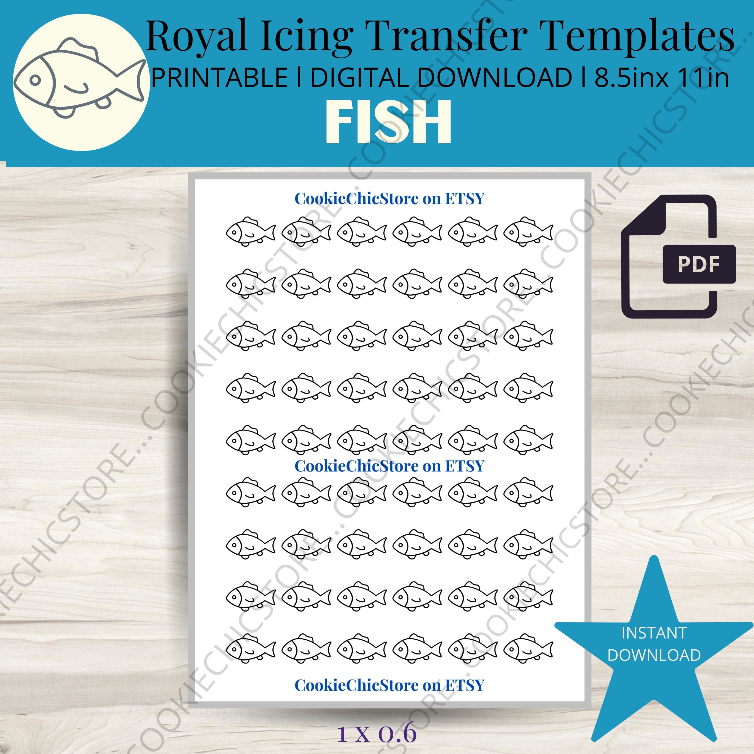 Fish Royal Icing Transfer Sheet Royal Icing Transfer Template | Etsy