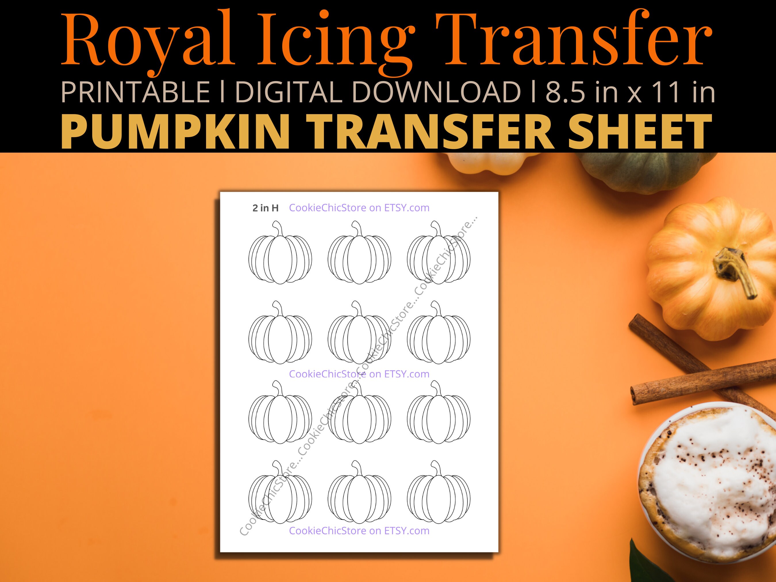 Pumpkin Royal Icing Transfer Sheet, Fall Royal Icing Transfer Template ...