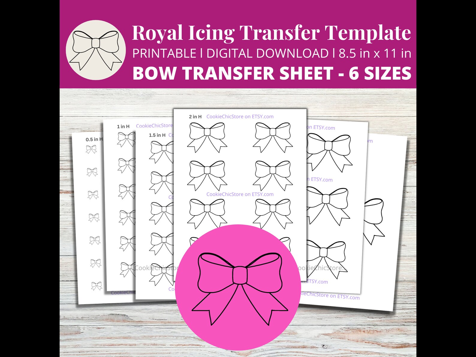 Bow Royal Icing Transfer Sheet Bow Cookie Transfer Template Digital ...