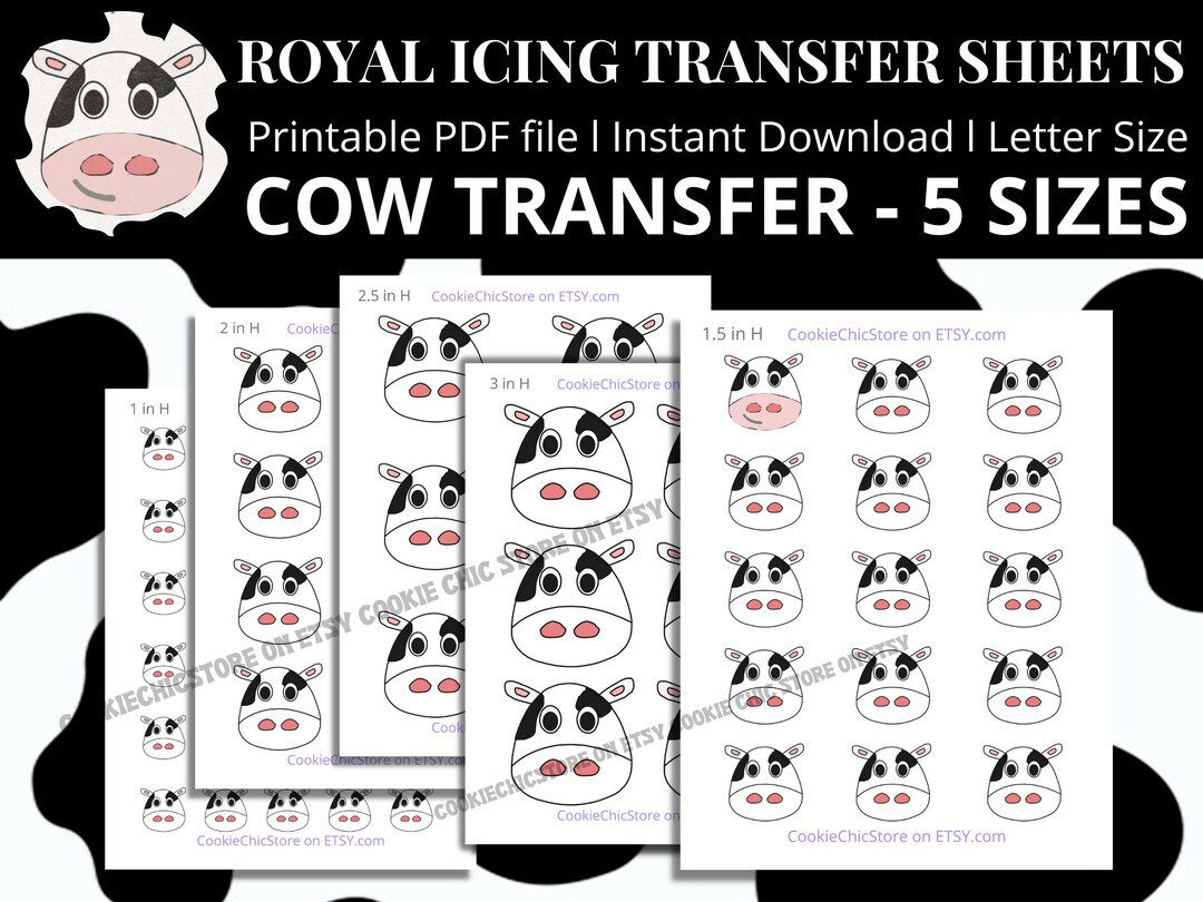 Cow Royal Icing Transfer Sheet Template, Printable Cow Head Cookie ...