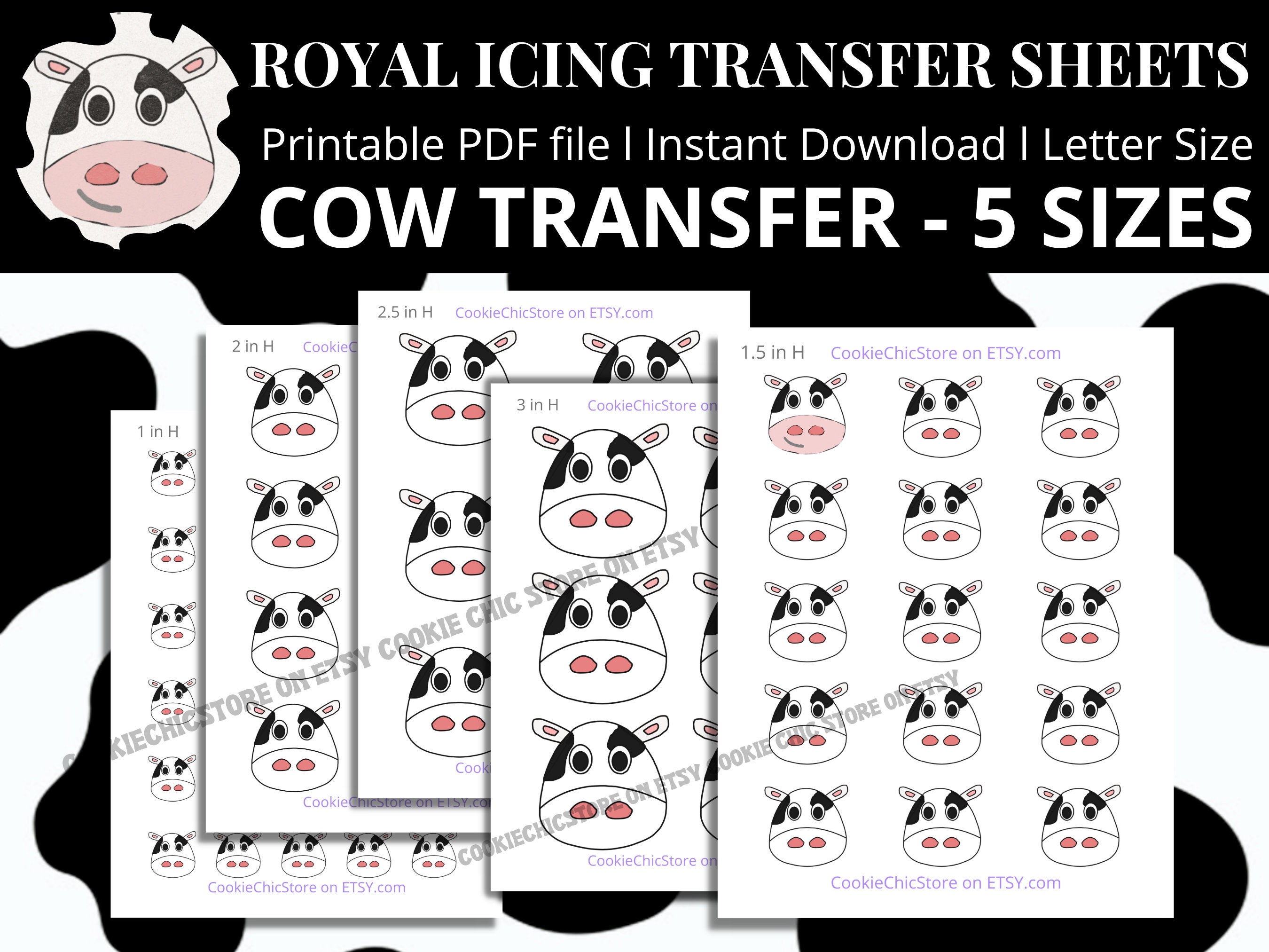 Cow Royal Icing Transfer Sheet Template, Printable Cow Head Cookie ...