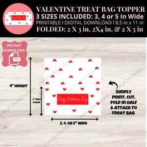 Valentine Treat Bag Topper, Printable 3 4 5 Inch Treat Tags, Cookie Bag ...